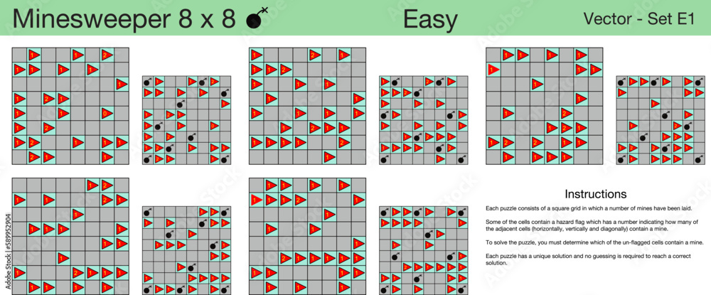 5 Easy Minesweeper 8 x 8 Puzzles. A set of scalable puzzles for kids ...