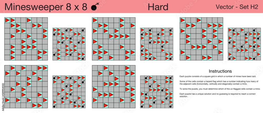 5 Hard Minesweeper 8 x 8 Puzzles. A set of scalable puzzles for kids ...