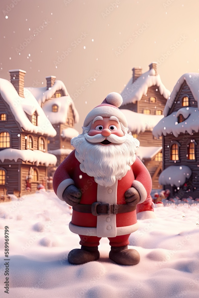 Cute Cartoon Santa Claus in a Christmas Village (Generated with AI ...