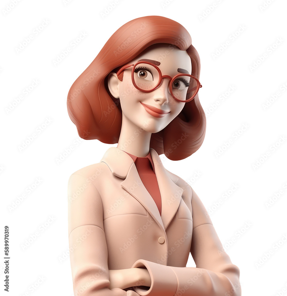 3d icon cute Young smiling business woman or office worker stands and ...