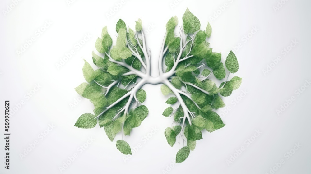 Tree branch and leaves forming lung shapes, environmental awareness ...