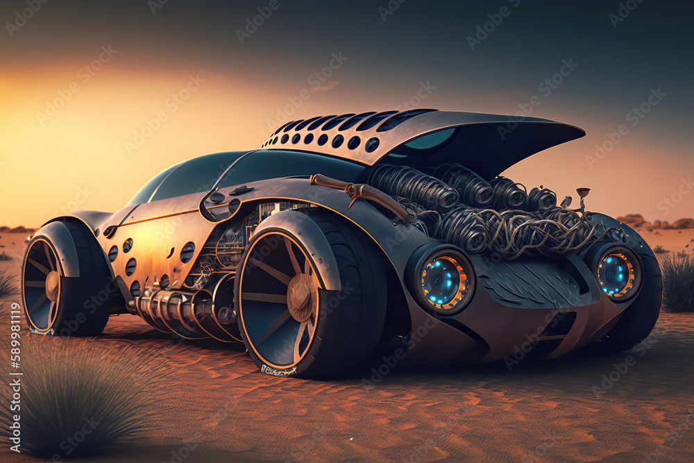 Strange looking sport car, alien future car, cartoon illustration ...