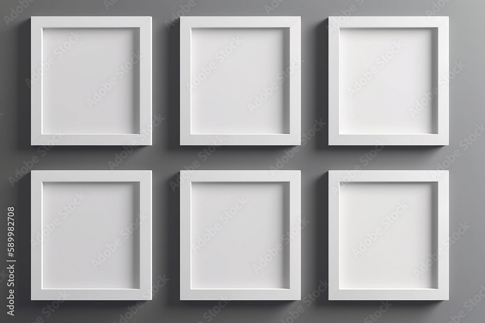Blank square template mockup for 6 Designs, clean gray wall background ...