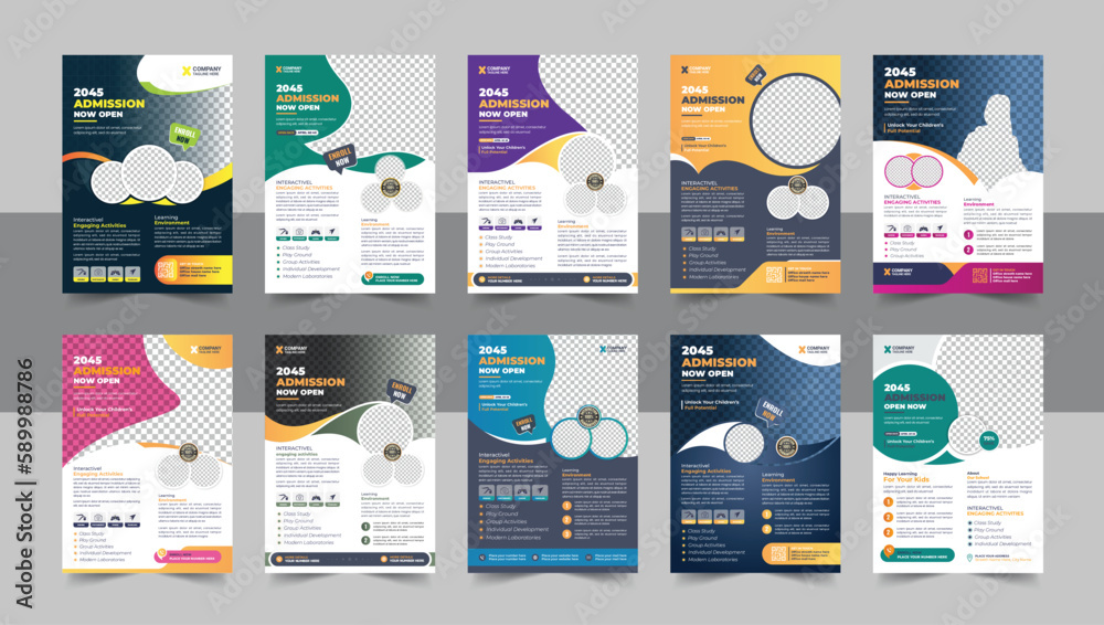 Kids back to school education admission flyer poster template bundle ...