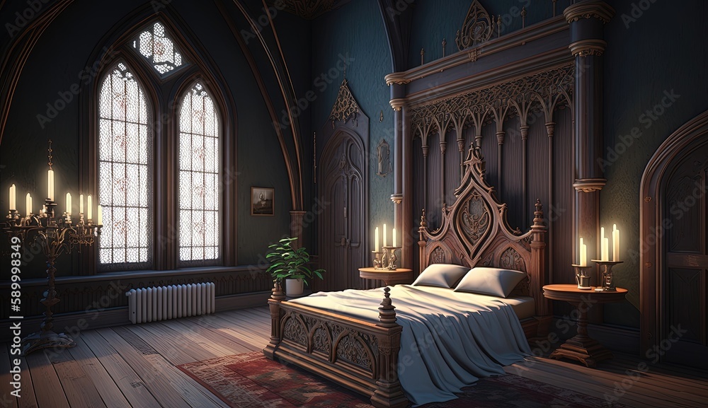 Gothic Revival bedroom is a tribute to the ornate details and intricate ...