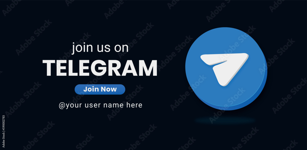 Join Us Telegram social media Banner, 3d modern logo with telegram icon ...