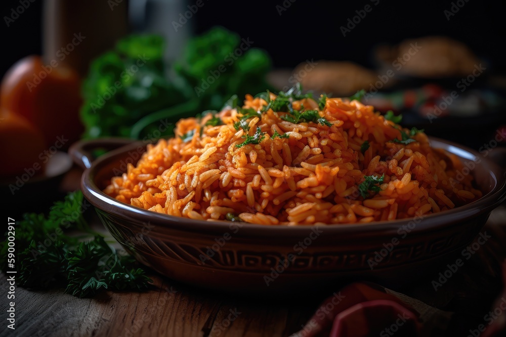 Jollof rice. African National Food Dish. AI-Generated. Stock ...