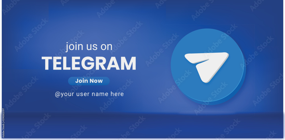 Join Us Telegram social media Banner, 3d modern logo with telegram icon ...