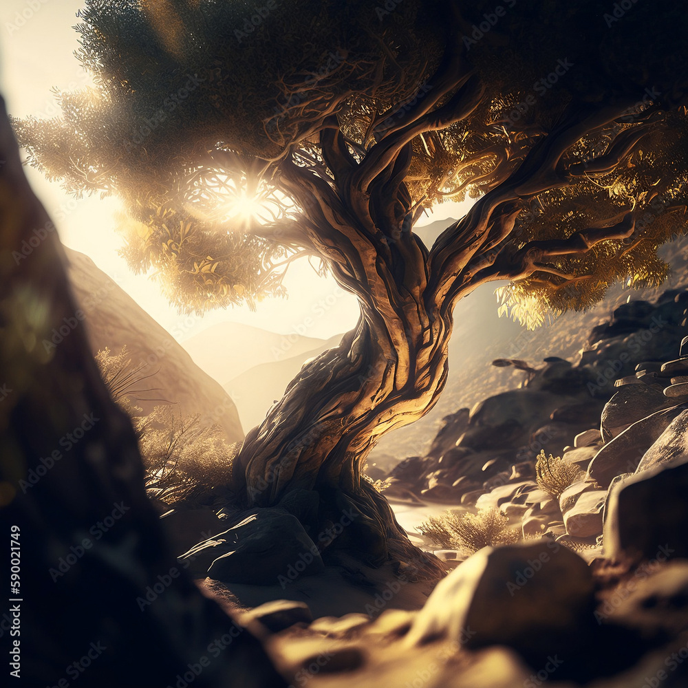 Nature's Close-Up: An Metamorphic Lens Flare Captures a Tree Against a ...
