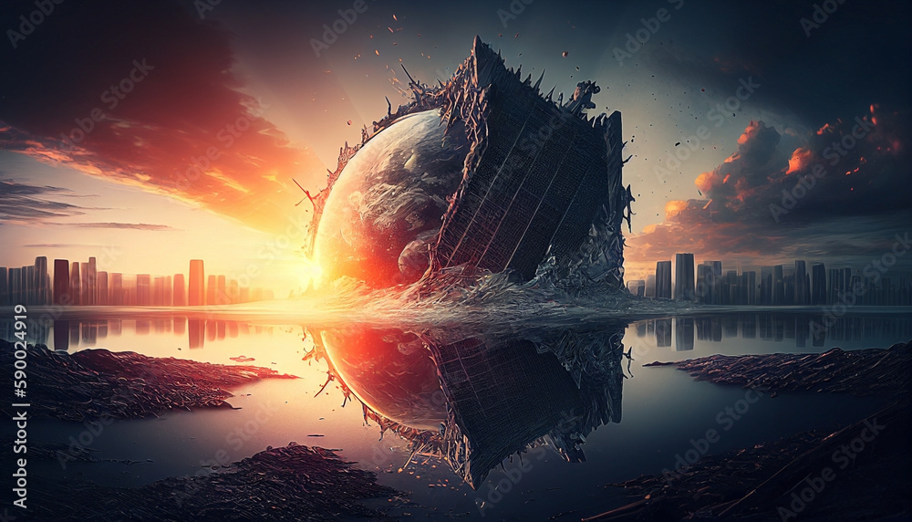 fantasy scenes of doomsday. scary scenes. fiction illustration of ...