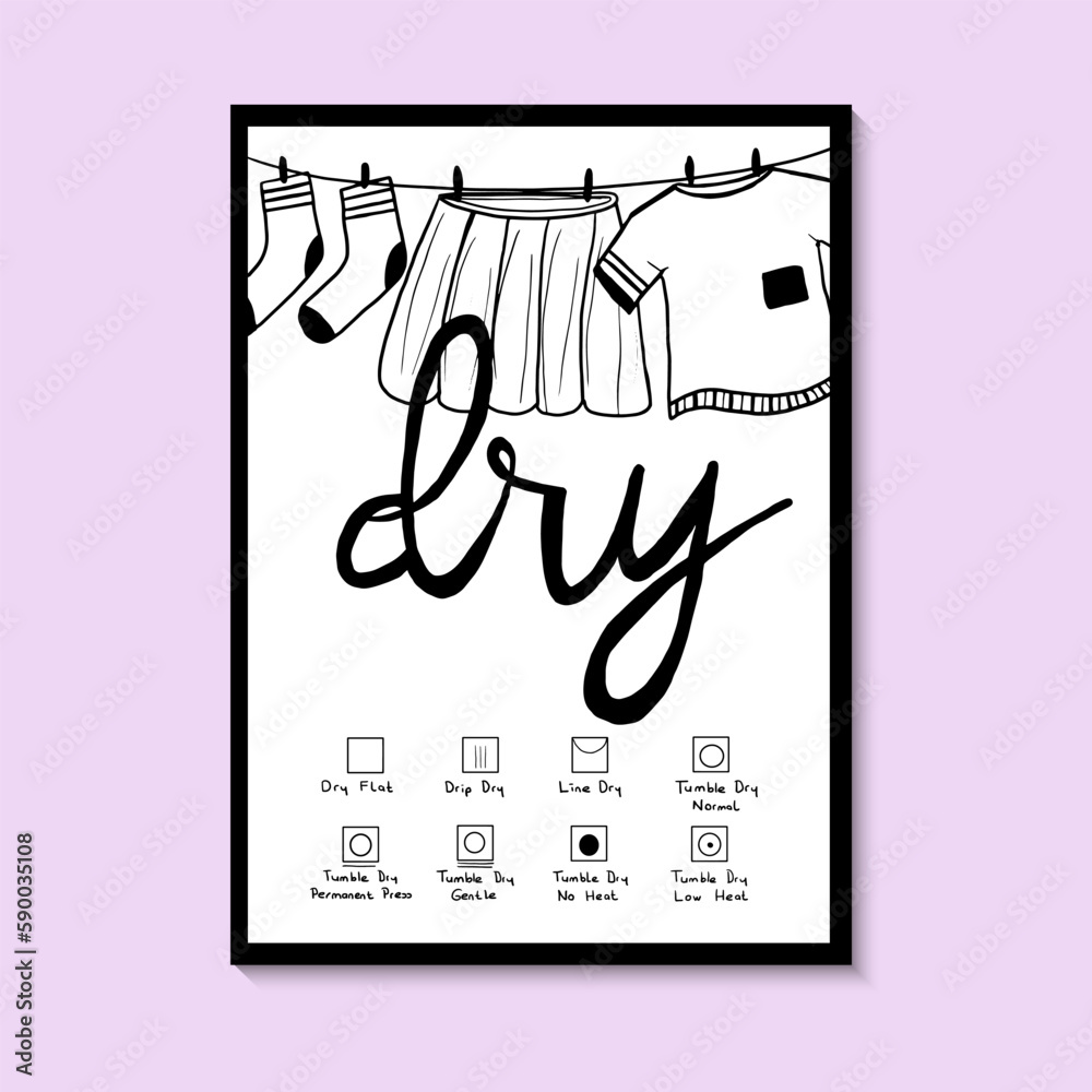 Drying instructions and drying clothes vector for laundry room. For ...