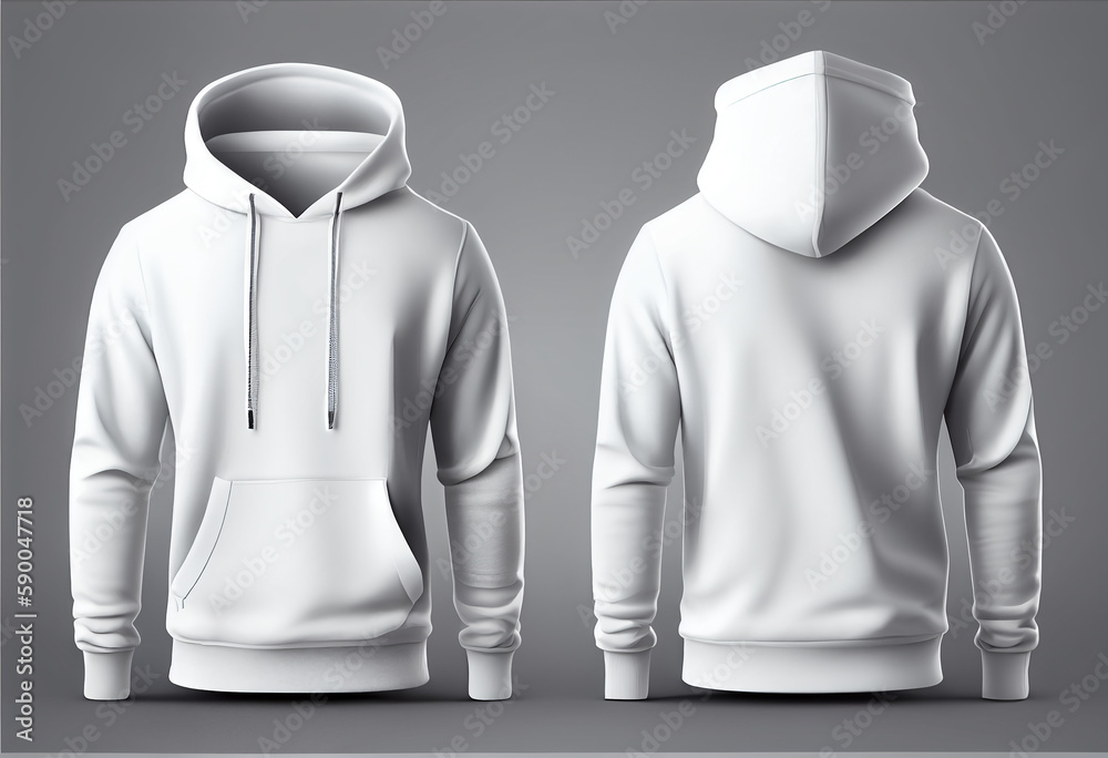 Set of stylish hoodie sweater on white background, front and back view ...