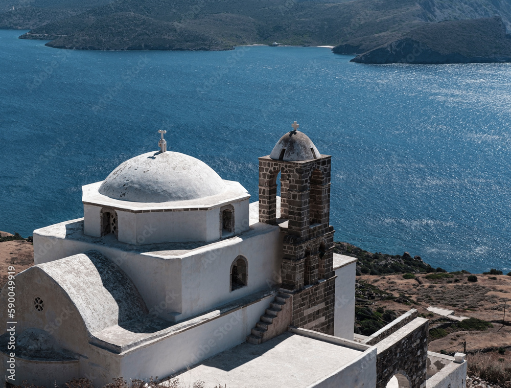 Panagia Thalassitra traditional greek orthodox church with a stone bell ...