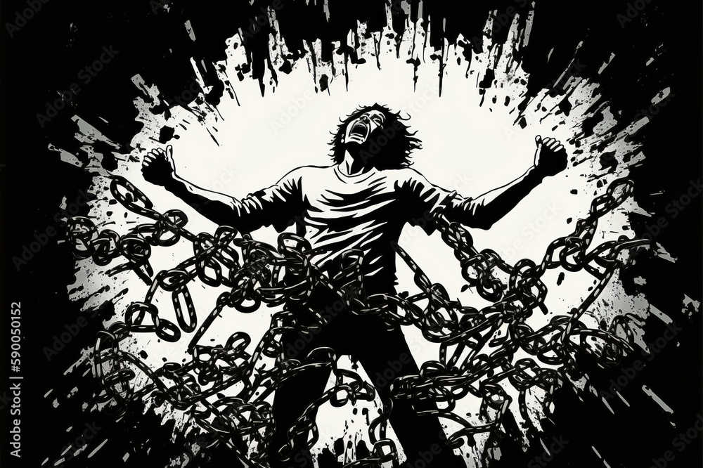 Illustration of a person breaking free from chains symbolizing the ... Illustration of a person breaking free from chains symbolizing the ...
