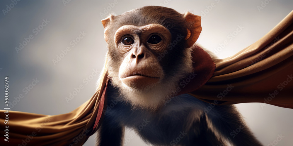 monkey wearing a cape and flying through the air like a superhero ...