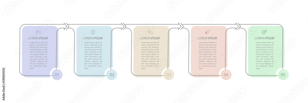 5 stages of development, improvement or training. Infographics with ...