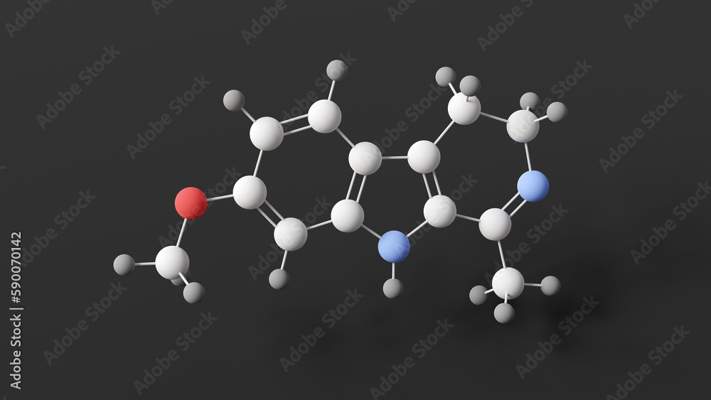 harmaline molecule, molecular structure, fluorescent indole alkaloid ...