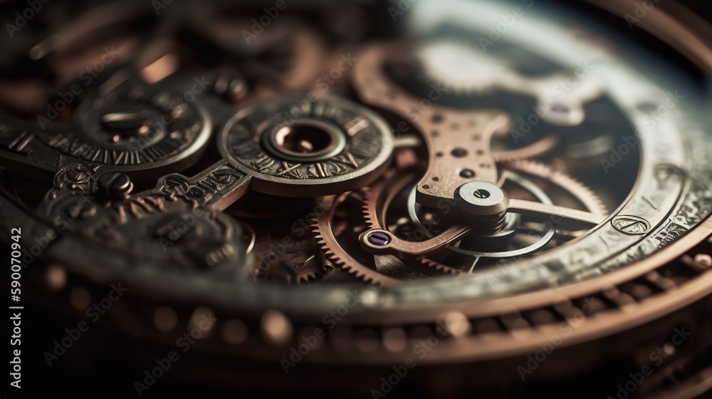 a close up of a watch face with a clock in the middle of the face and a ...
