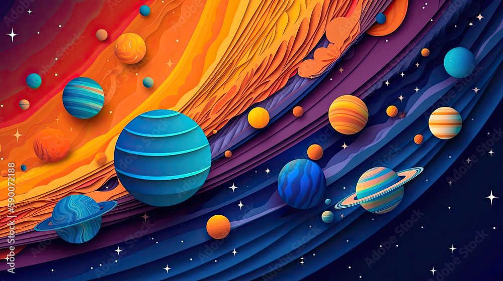 abstract space background with planets and solar system from colored ...