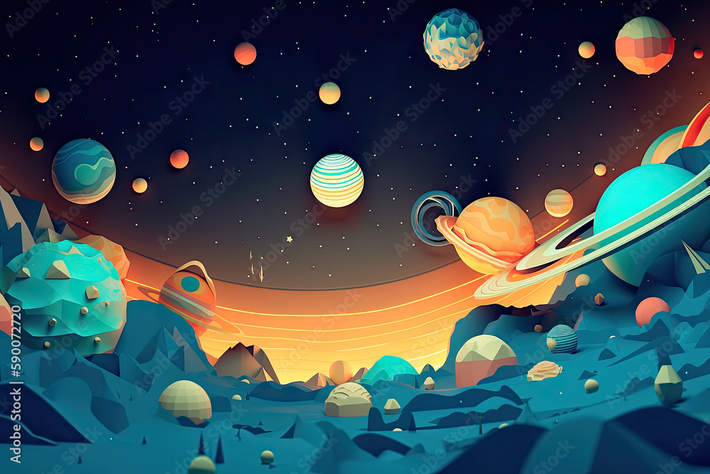 abstract space background with planets and solar system from colored ...