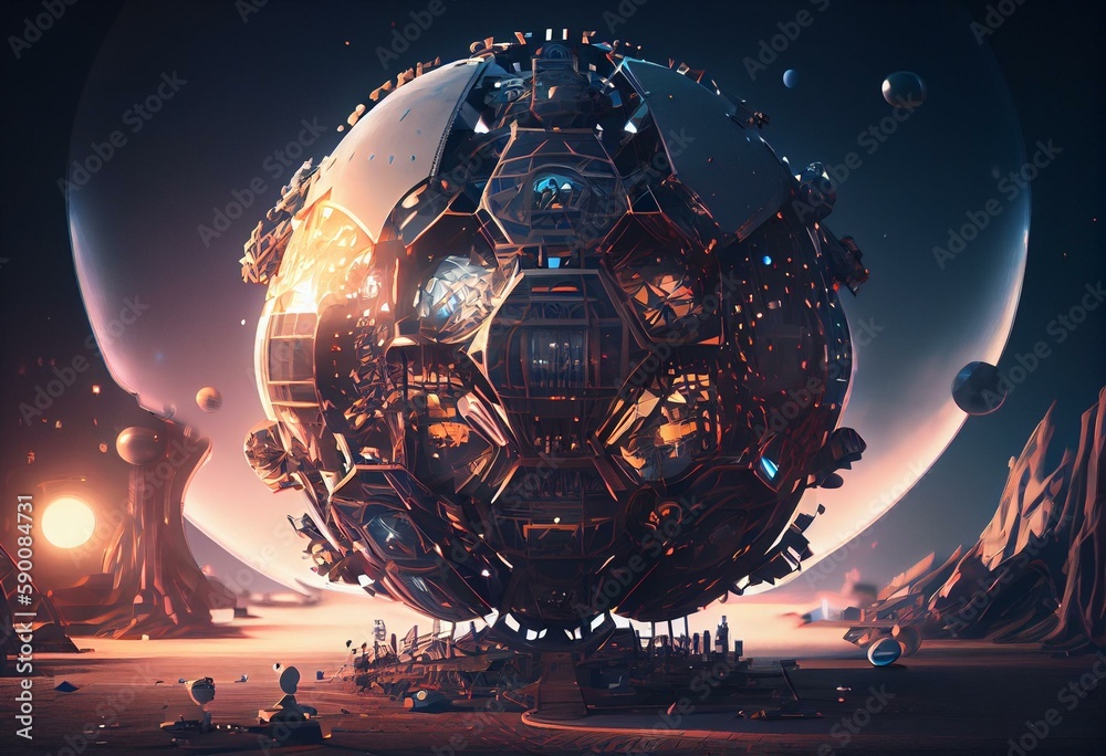 An elaborate futuristic society constructed around a Dyson Sphere in a ...