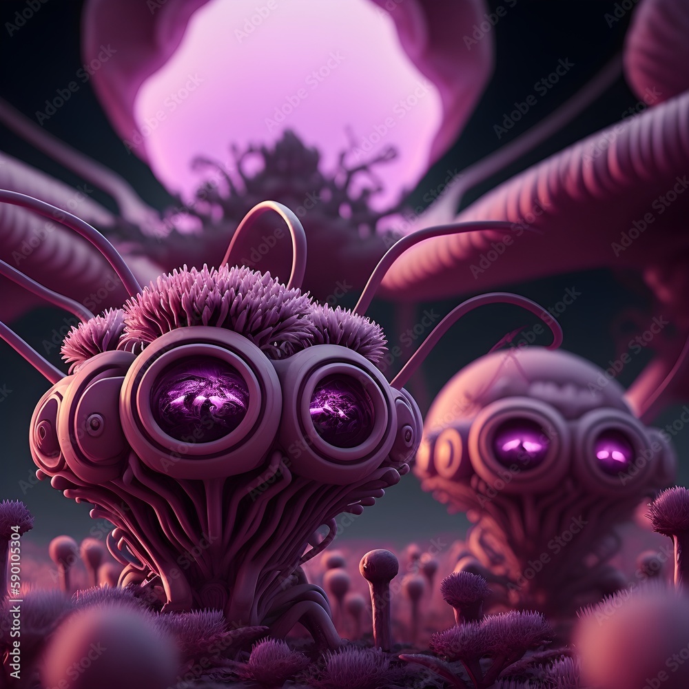 alien lifeforms in their biome closeup camera from under 3D animation ...