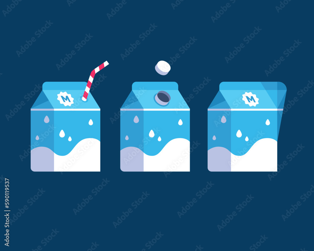 Set of Opened Milk Box vector flat style. Dairy Drink Package with open ...