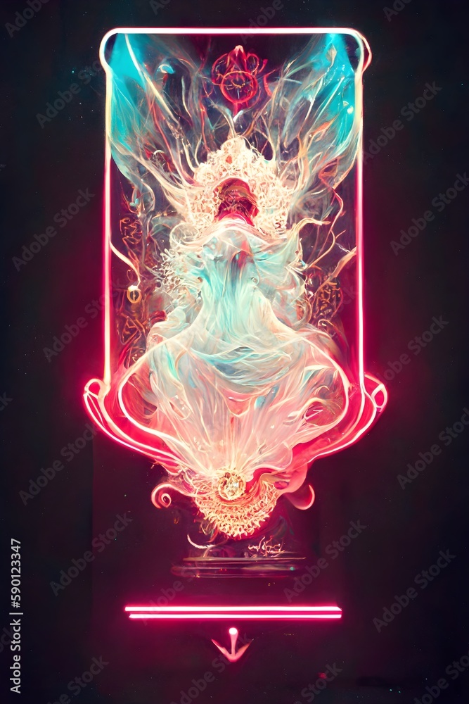 black paper elements magenta cyan neon baroque rococo white ink tarot ...
