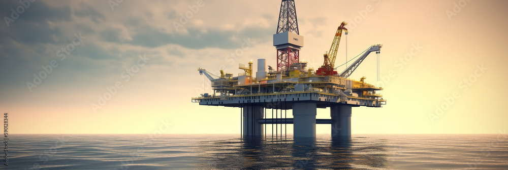 Offshore oil and rig platform in sunset or sunrise time. Drilling for ...