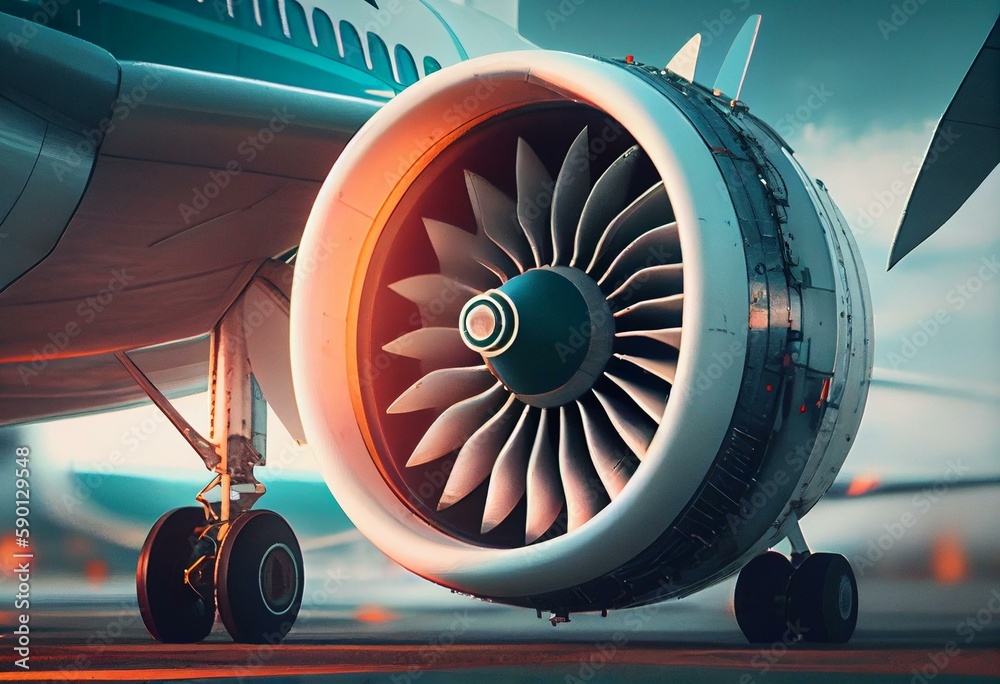 Airplane engine wing detail at gate, ready for takeoff - travel and ...