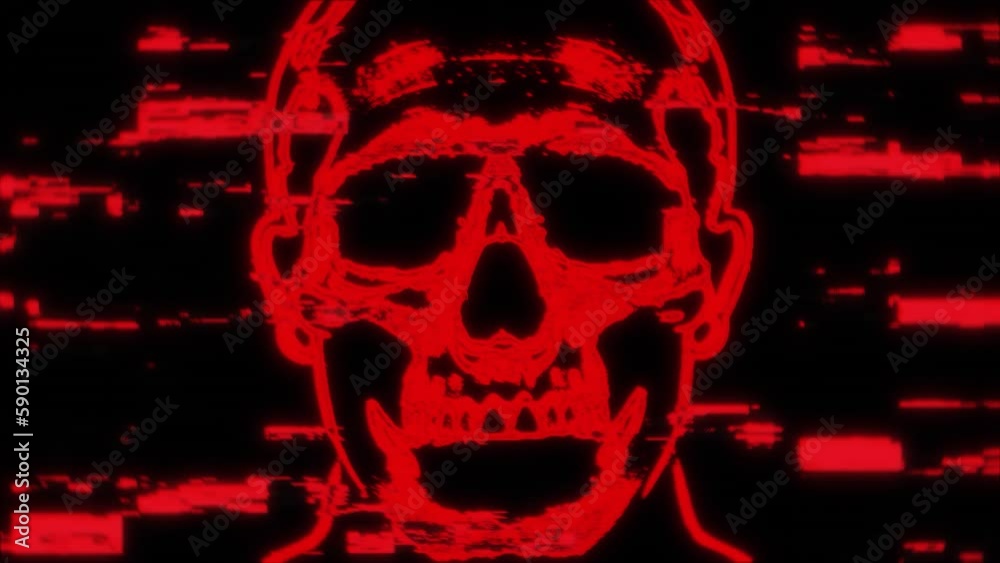 Cyber ghost of deadly man on screen with interference by glitching ...