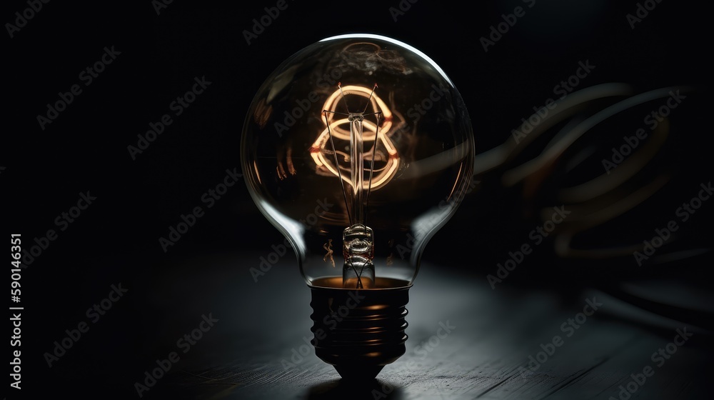 A light bulb with a spark inside on a black background. AI generated ...