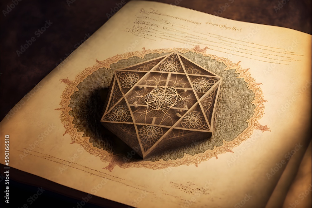 metatrons cube sacred geometry on ancient papyrus paper realistic ...