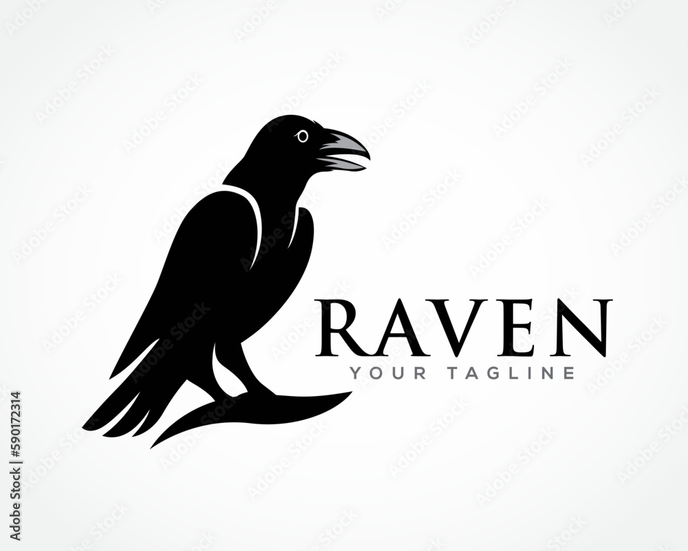 perched raven bird logo symbol design template illustration inspiration ...