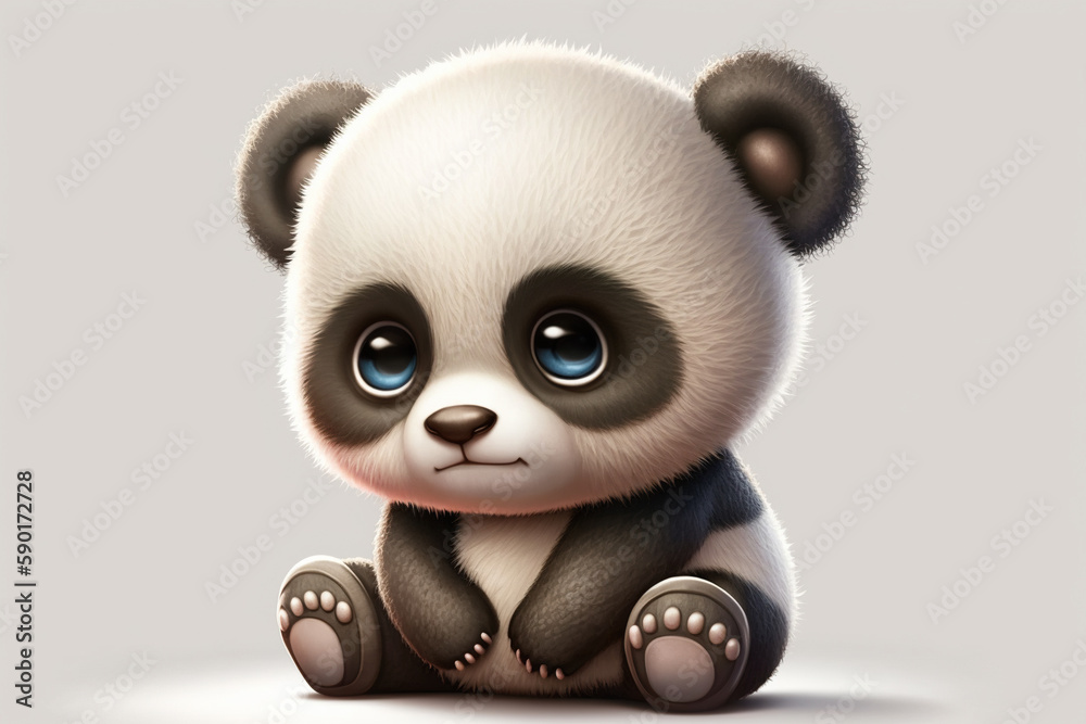 Cute little panda bear cartoon character with big eyes isolated on a ...