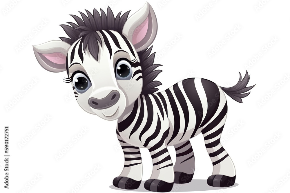 Cute little zebra cartoon character isolated on a white background ...