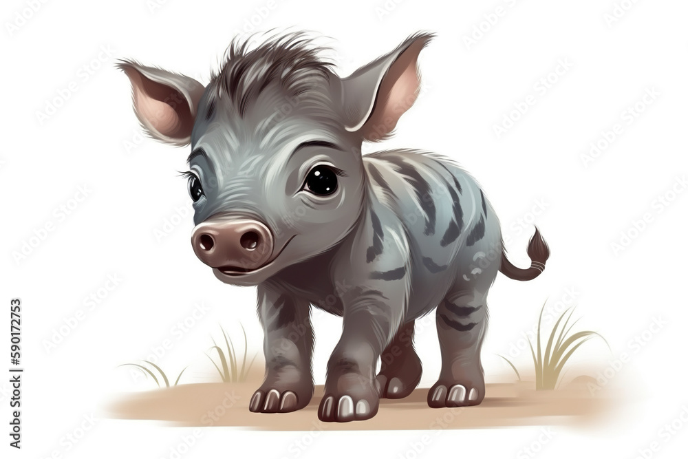 Cute little baby warthog cartoon character isolated on a white ...