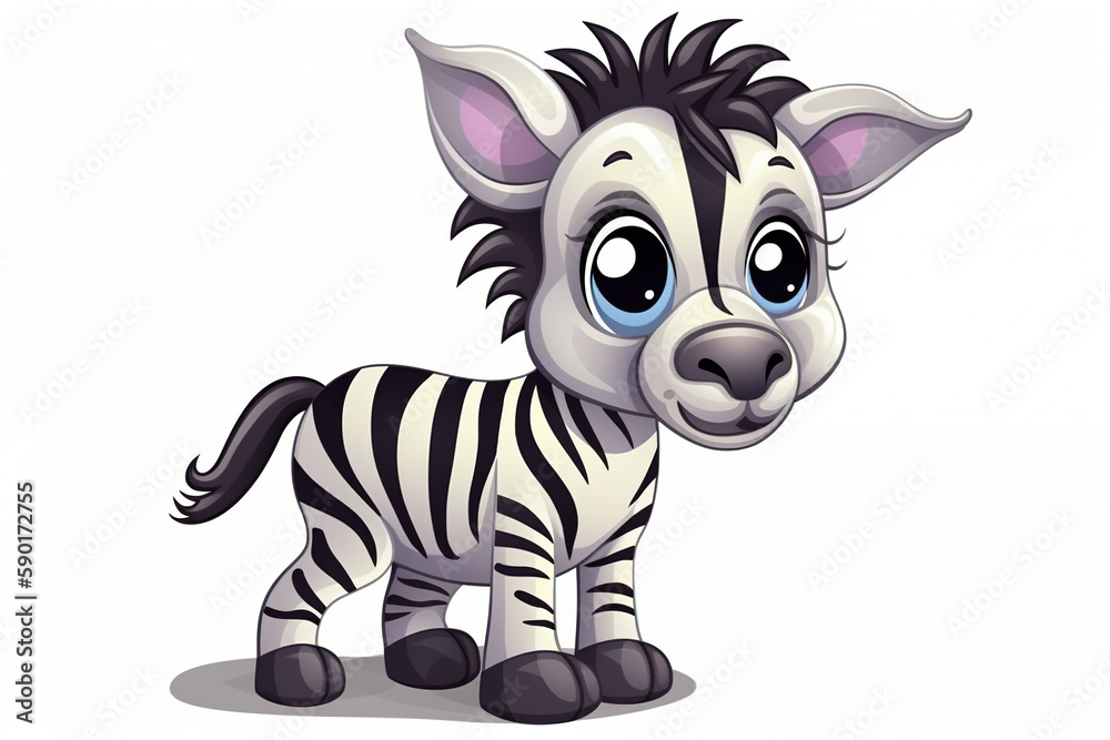 Cute little zebra cartoon character isolated on a white background ...