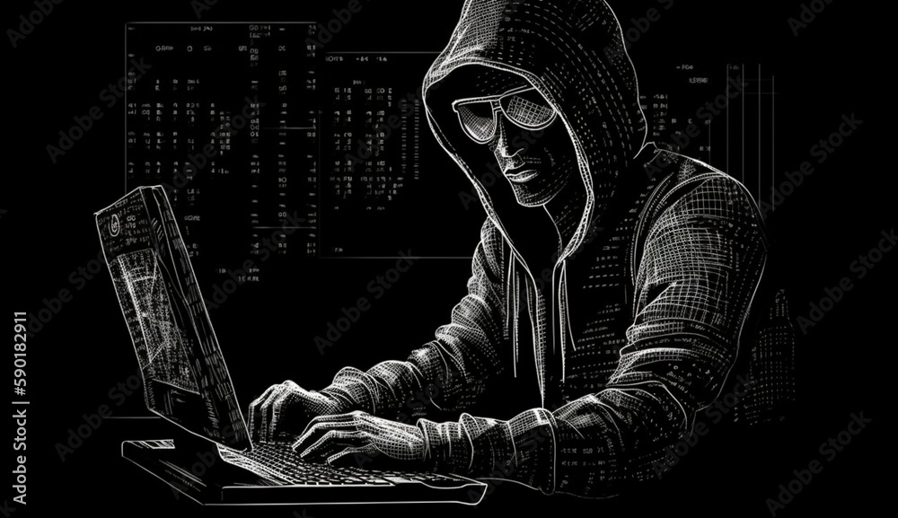 Computer Hacker wearing hoodie with ascii graphic style. Isolated on ...
