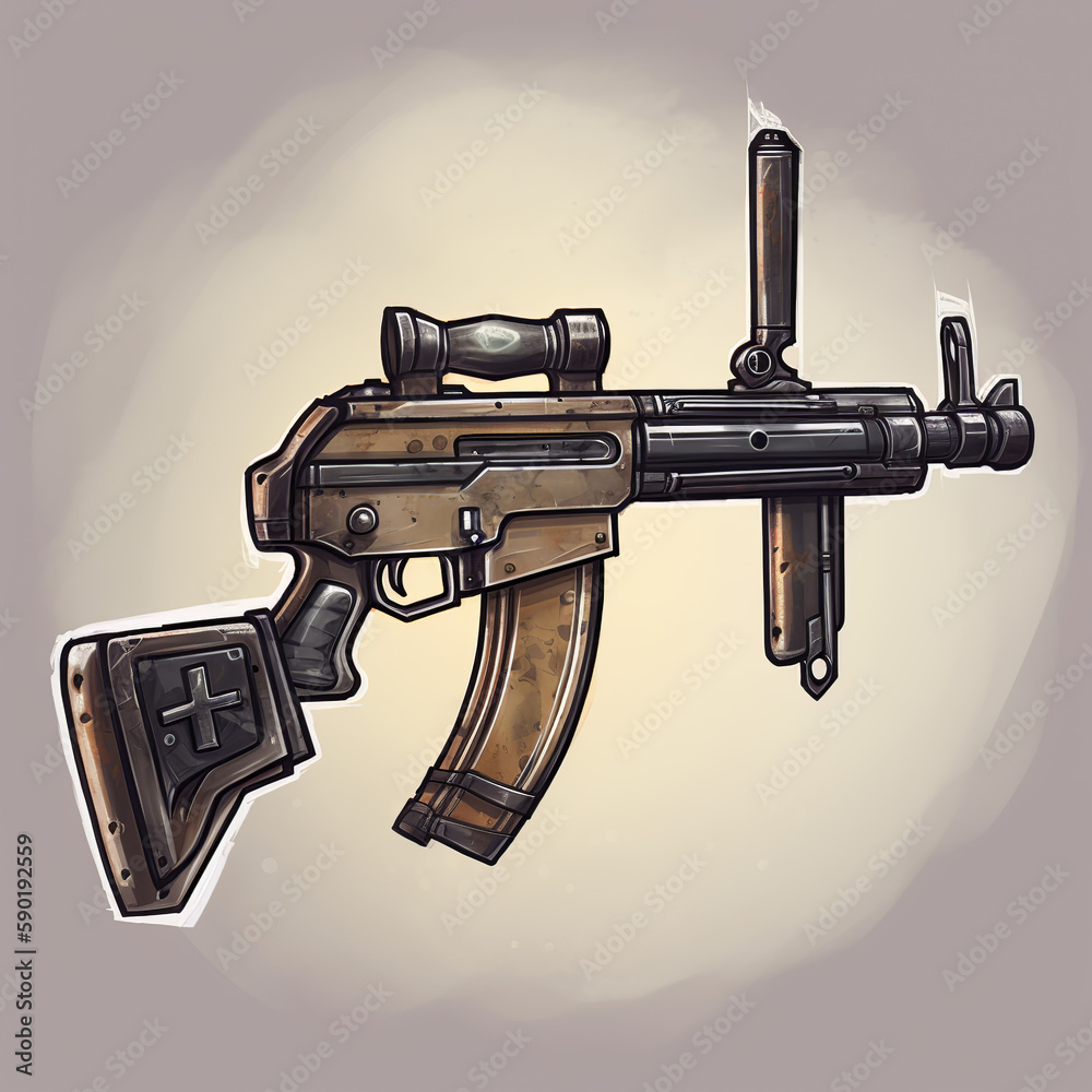 gun, weapon, rifle, isolated, war, military, army, white, automatic ...