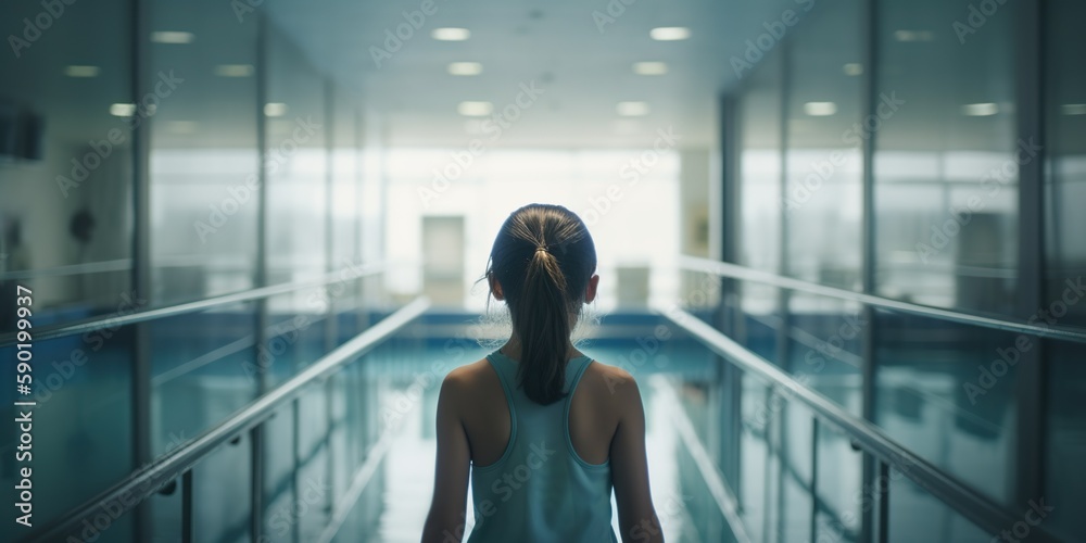girl dressed swimming suit in a blurred pool, created with Generative ...
