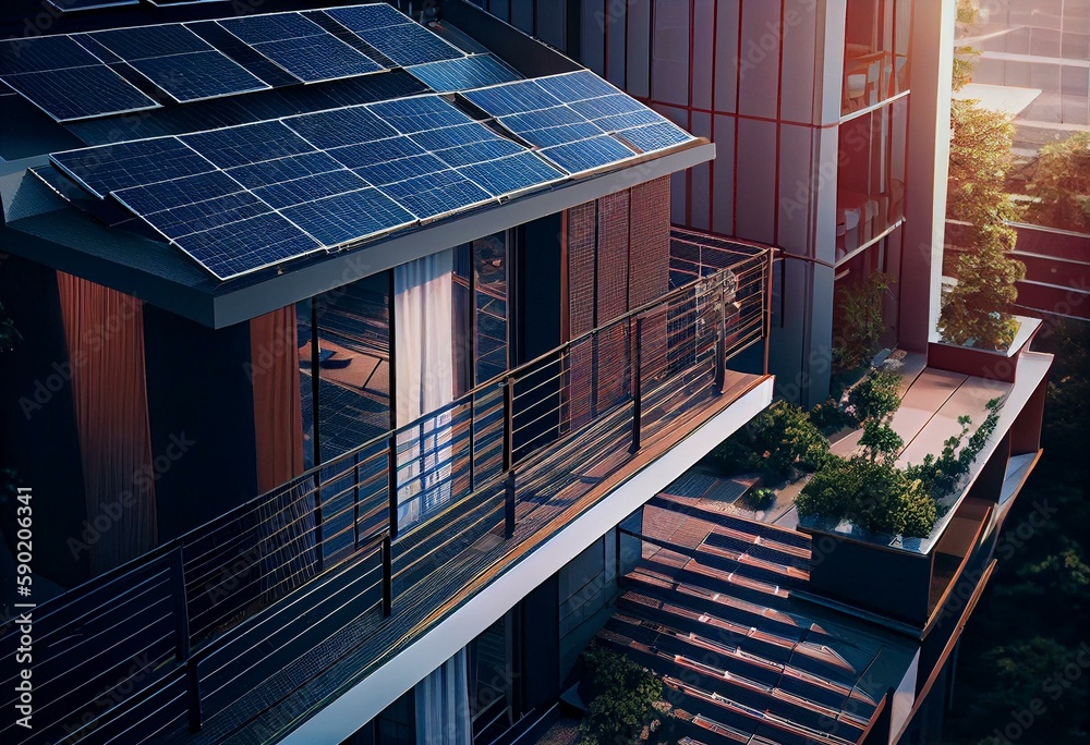 Solar panels installed on balcony of modern apartment building ...