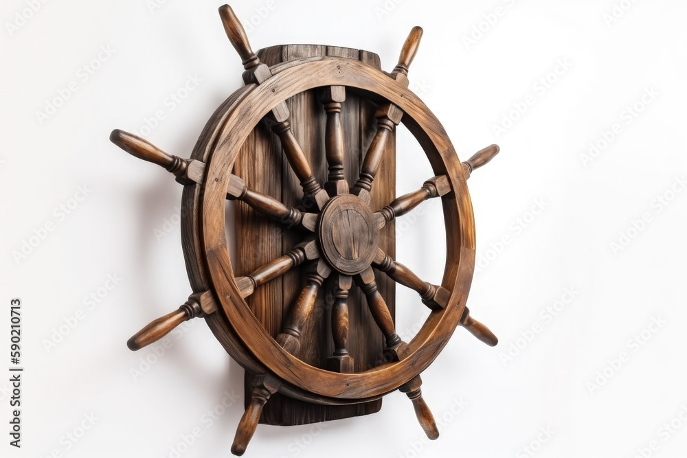 Pirate ship wooden helm illustration, white background. Generative AI ...