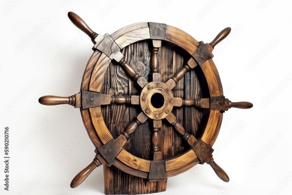 Pirate ship wooden helm illustration, white background. Generative AI ...