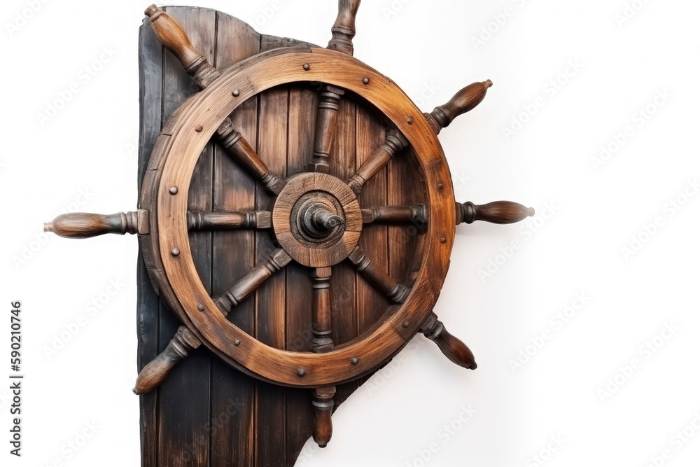Pirate ship wooden helm illustration, white background. Generative AI ...