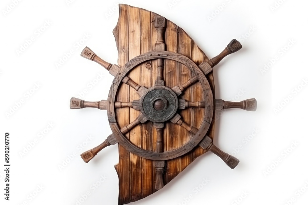 Pirate ship wooden helm illustration, white background. Generative AI ...