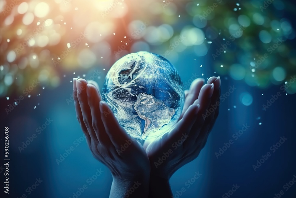 World water day. concept human hands holding earth globe, created with ...