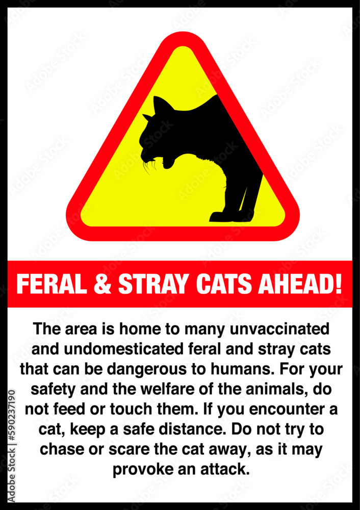Feral and Stray Cats ahead sign print ready vector illustration Stock ...