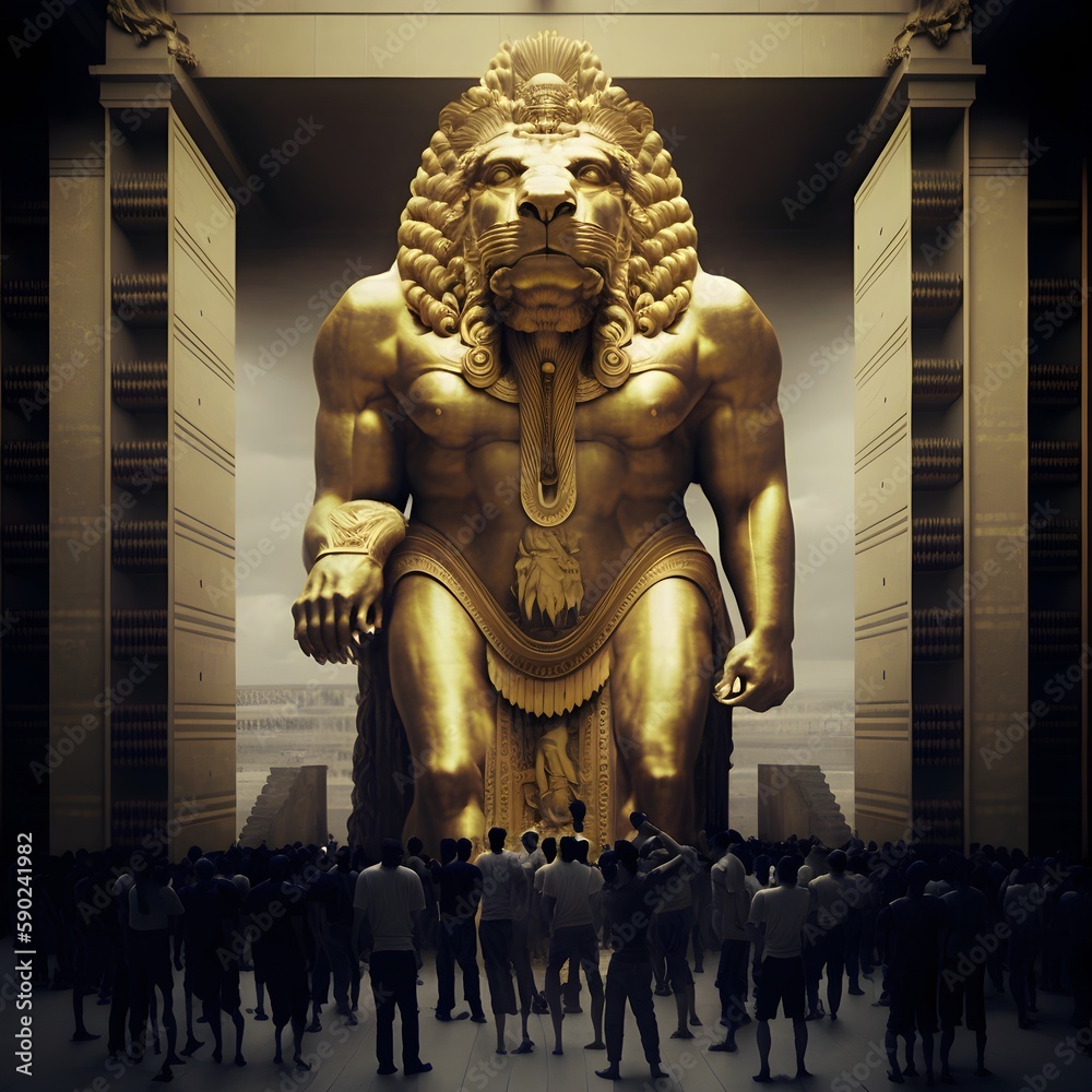 molton gold statue Nebuchadnezzar thousands bowing and worshipping the ...