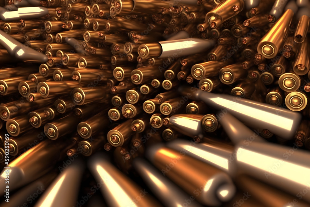 A pile of ammunition for weapons. Cartridges for machine guns and ...